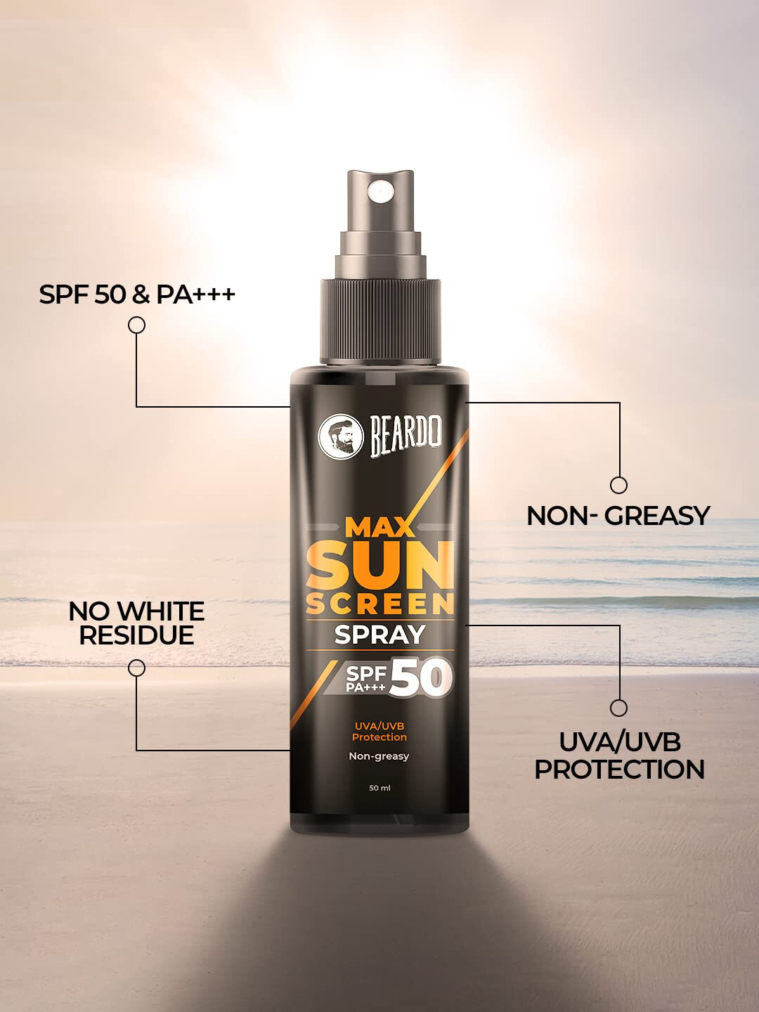 Beardo Max Sunscreen SPF 50 & PA+++ Spray for Men Non-greasy Sunscreen ...