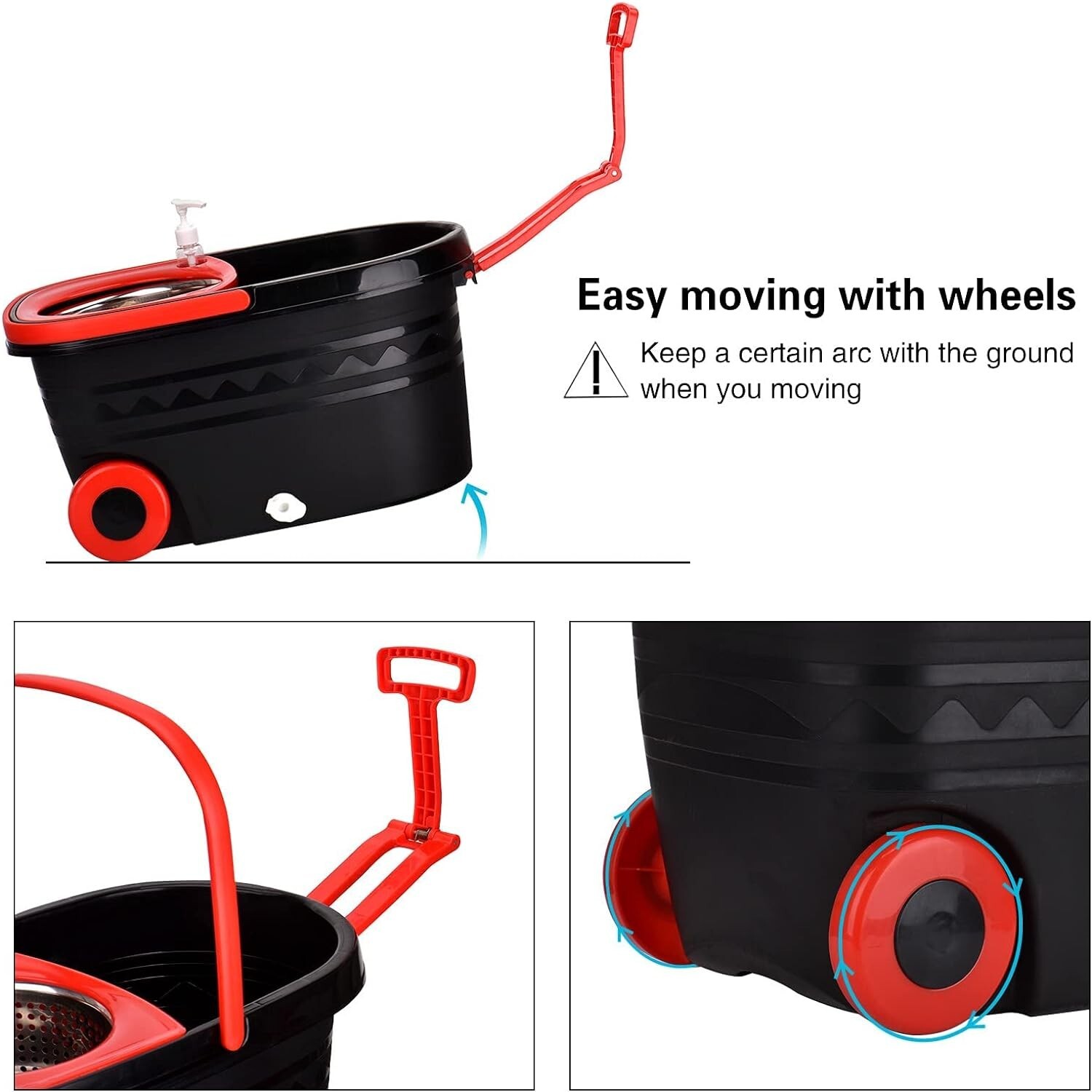 Spin Mop and Bucket with Wringer Set on Wheels with 3 Microfiber Mop ...