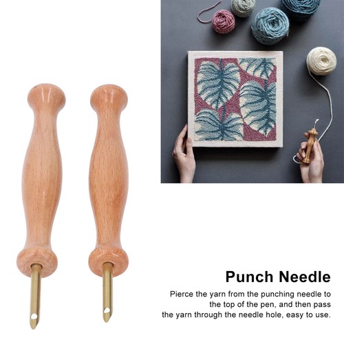 2 Sets Punch Needle Metal Wooden Thickened Handle Punch Needle Tool ...