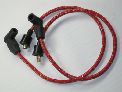 Copper core Ignition spark plug wires 14" red woven vintage cloth wire ...