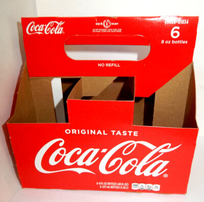 6 Pack Coke COCA-COLA 8oz Bottle Original Taste CARDBOARD CARRY TOTE ...