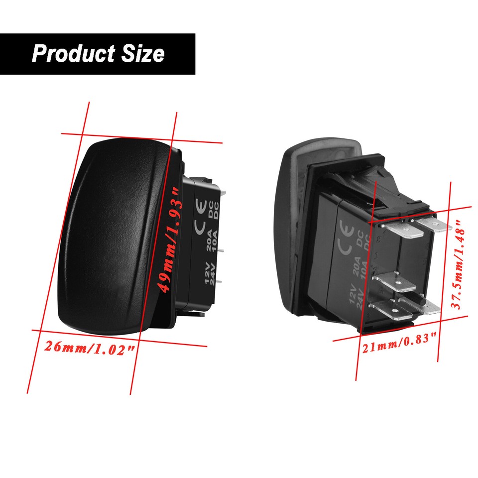 12V 5P (ON) OFF Dual LED WINDSHIELD WASHER Momentary Rocker Switch For ...