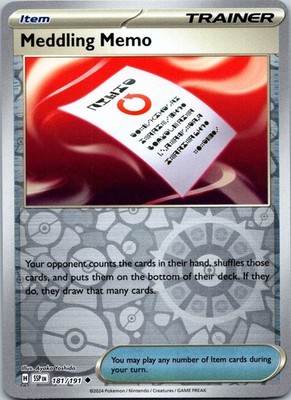 Meddling Memo Reverse Holo Uncommon SV08: Surging Sparks 181/191 NM | eBay