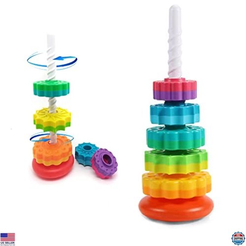 Spinning Stacking Rings Toy for Toddlers, Montessori Educational Gift 1 ...