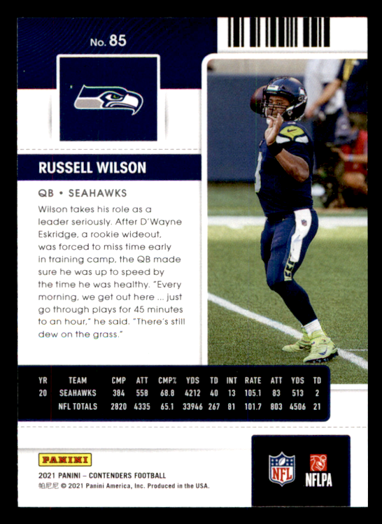 2021 Panini Contenders Russell Wilson card #85 Seattle Seahawks | eBay