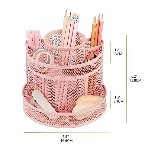 Mesh Desk Organizer Rotate with 5 Compartments Round Spinning Tidy ...