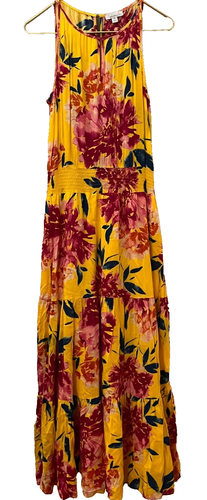 Allison Joy Tiered Resort Yellow Floral Coastal Cruise Sleeveless Maxi ...
