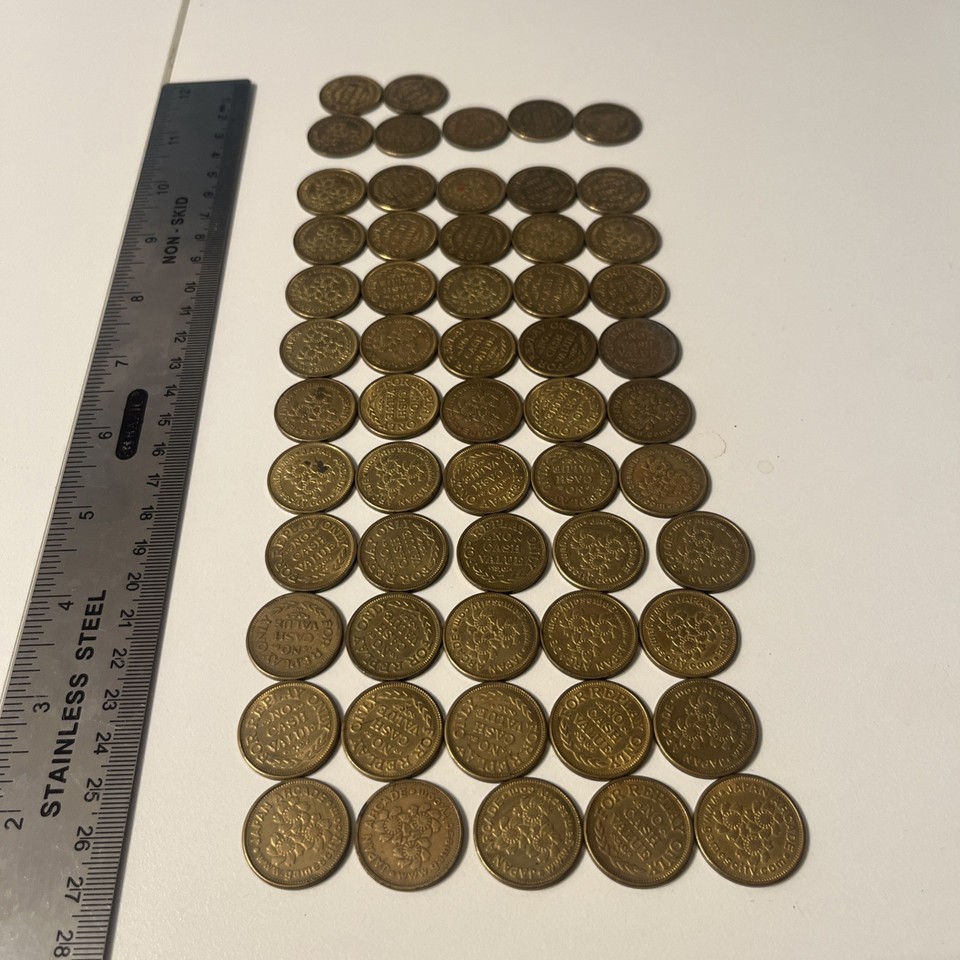 LOT of 57 Vintage 1980s-90s Japanese Brass Tone Arcade Amusement Gaming ...