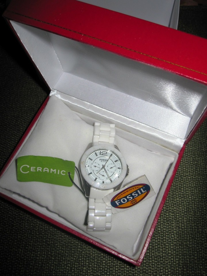 Fossil White Ceramic Mother of Pearl GMT Ladies Watch CE1000 | eBay