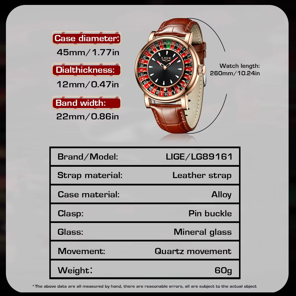 Leather Men Watch Rotating Dial Las Vegas Roulette Desktop Theme Watch ...