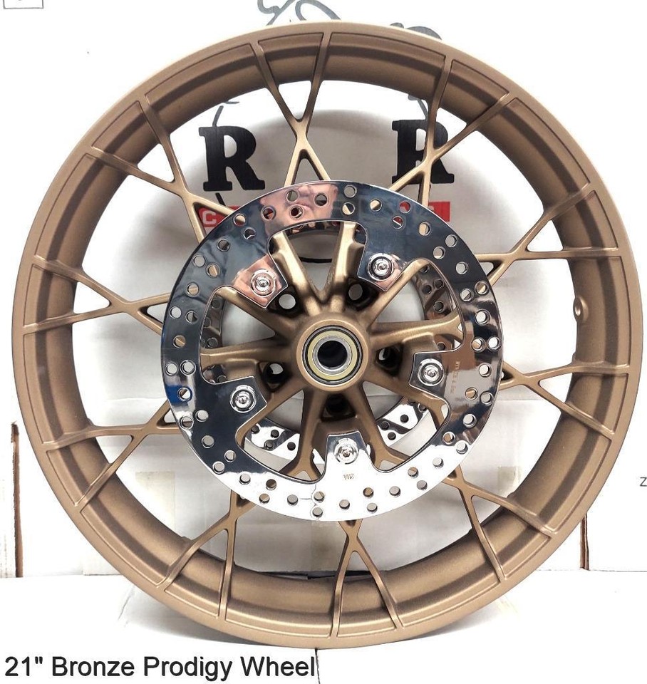Harley Bronze 21" F 18 R Prodigy Wheels Rotors 09-23 Street Glide ...