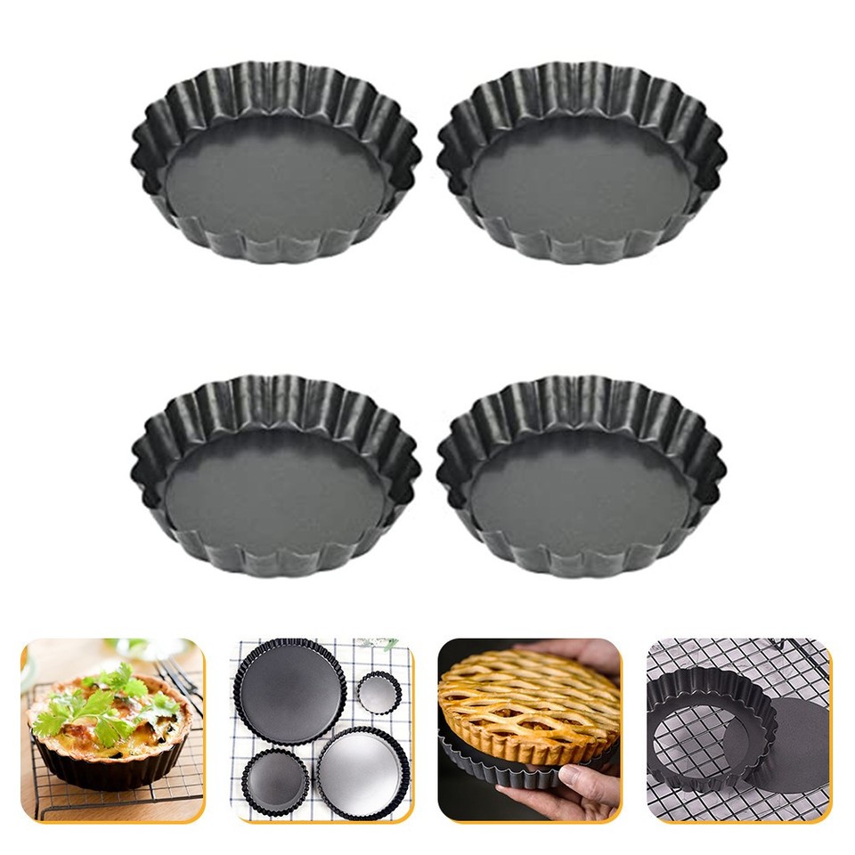 4pcs Non Stick Carbon Steel Quiche Pans Round Deep Fluted Tart Baking ...