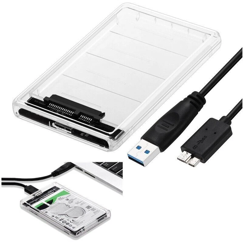 2.5" SATA USB 3.0 Clear Hard Drive Disk HDD SSD Enclosure External ...
