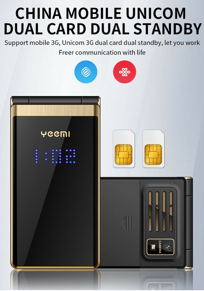 Unlocked 2 SIM Big Button LED Flashlight Dual Screen Flip Mobile Phone ...