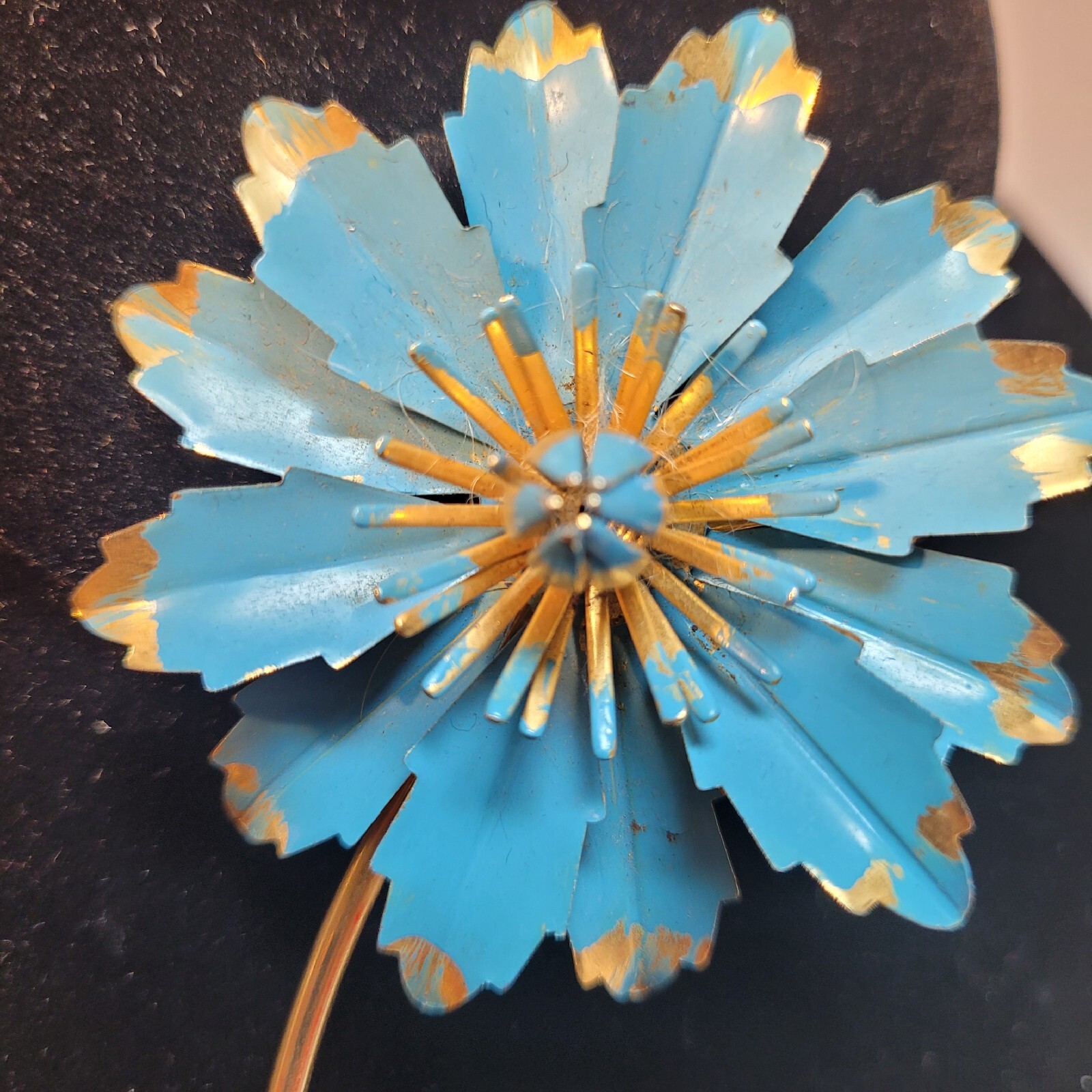 Vintage Blue Daisy Pin 4" Gold Toned, Spring Mid Century Mod | eBay