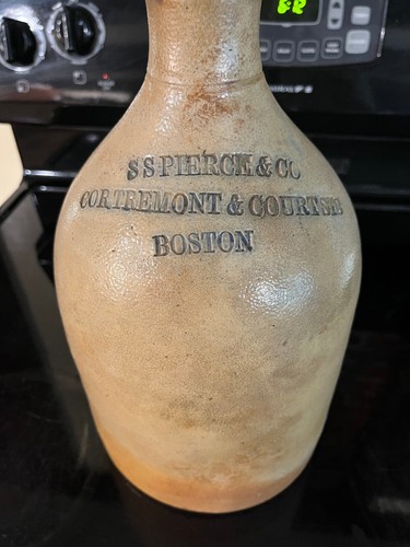 Stoneware Jug One Gallon SS Pierce & Co. Corner Tremont & Court Streets ...