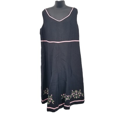 Kenar Womens Linen Blend Dress 16W Black w/Pink Trim and Floral Accents ...