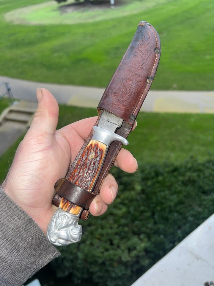 Vintage Bohlin - Solingen, Germany Fixed Blade Knife w Stag Handle W ...