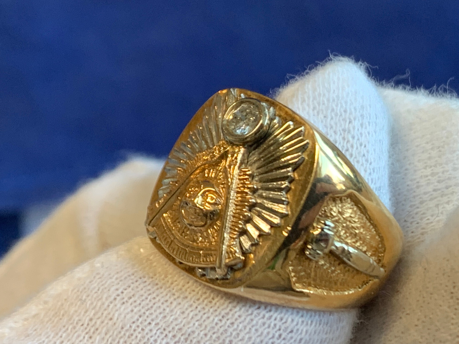 Vtg 14k Gold Diamond Masonic Worshipful Master Ring 14.28g Fine Jewelry ...