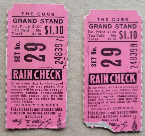 two Chicago Cubs Ticket Stubs 1938 to 1943 | eBay