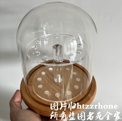 Glass Dome Display Case Acrylic 2 Shelves Wooden Base Porcelain ...