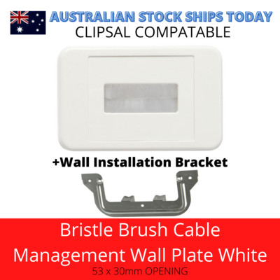 Bristle Brush Cable Management Wall Plate GPO White + Wall Bracket | eBay