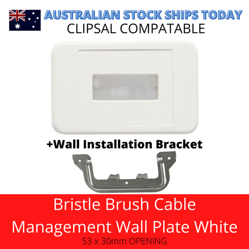Bristle Brush Cable Management Wall Plate GPO White + Wall Bracket ...