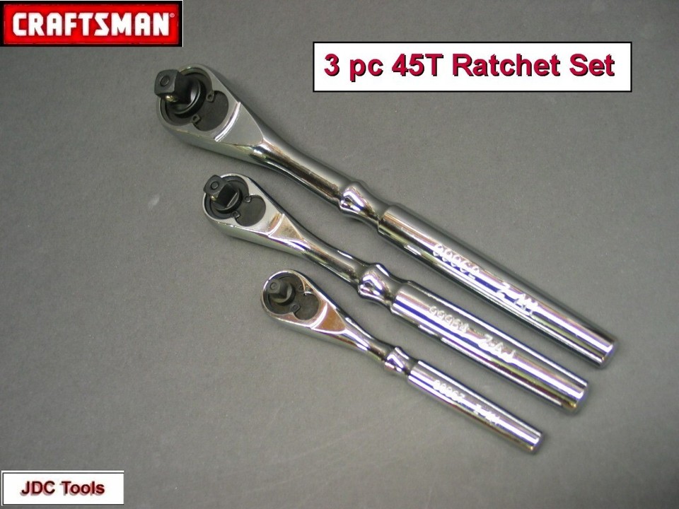 CRAFTSMAN HAND TOOLS 3pc 1/4 3/8 1/2 FULL POLISH Ratchet socket wrench ...
