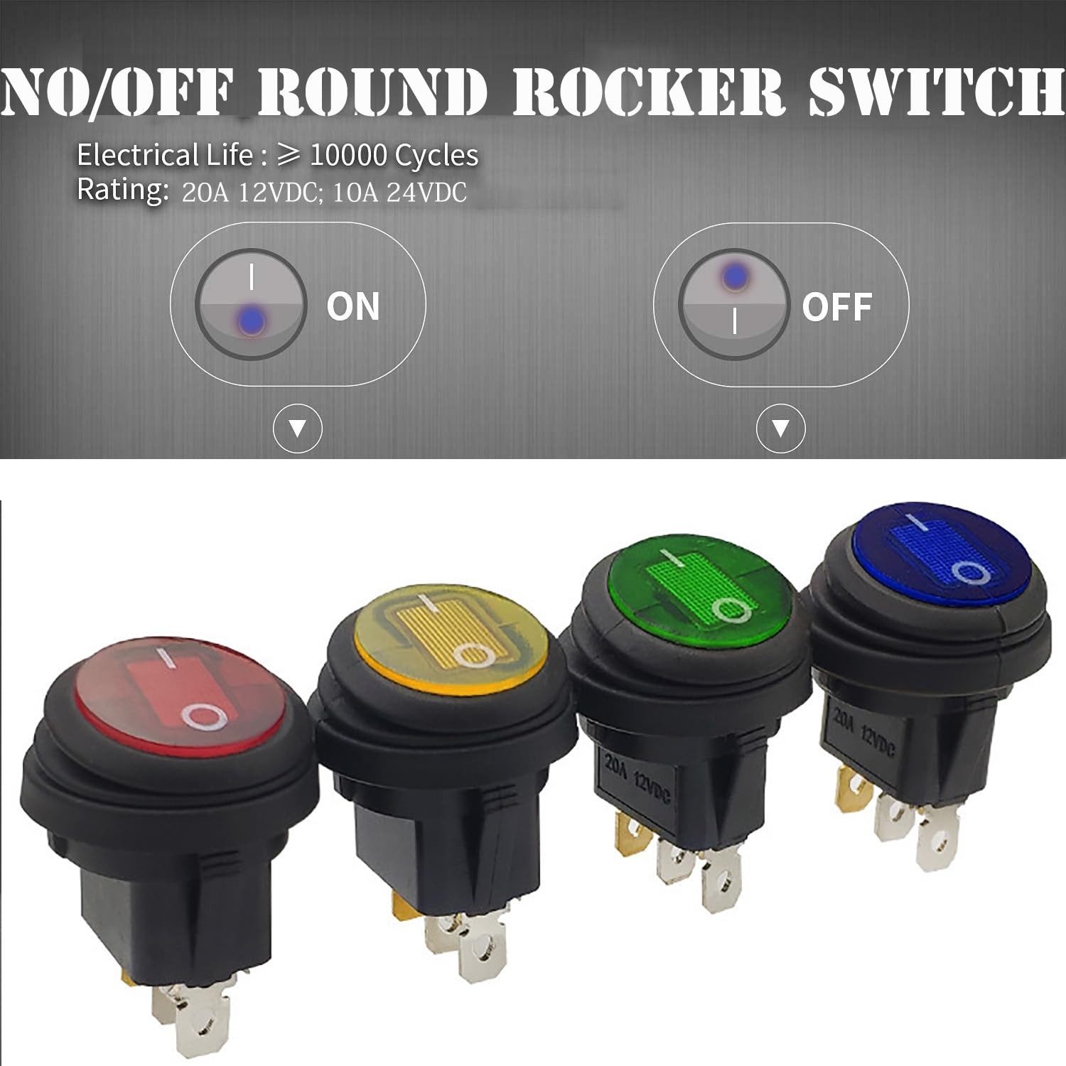 Waterproof Round Rocker Switch12V 20A/24V10A 3Pin Dot Blue Light SPST ...