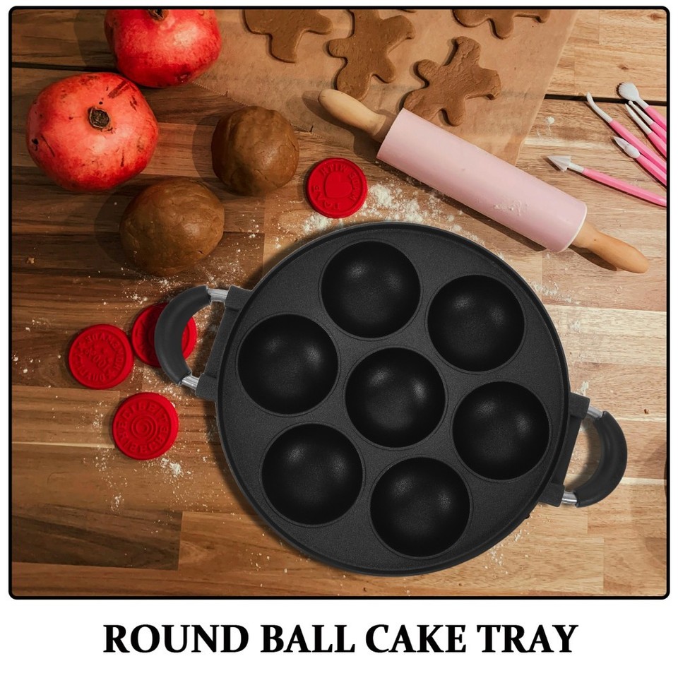 Cast Aluminum Biscuit Pan: 7-Cavity Sphere Cake Mold Seasoned Mini Cake ...