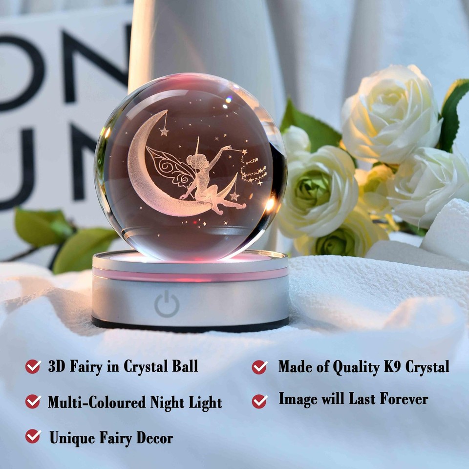 IFOLAINA Moon Fairy Crystal Ball 3D Laser Engraved Fairy Glass Ball ...