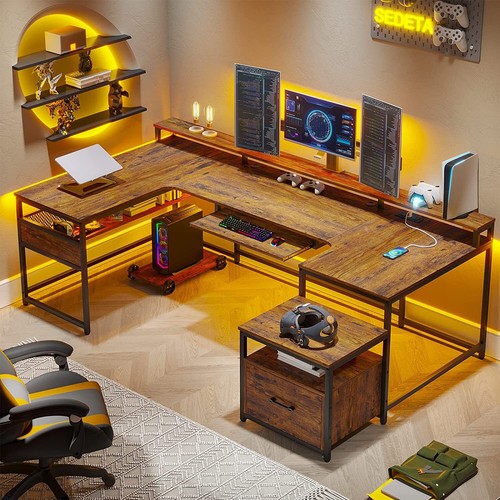L Shaped Desk, U Shaped Desk, Computer Desk with File Drawer Home ...