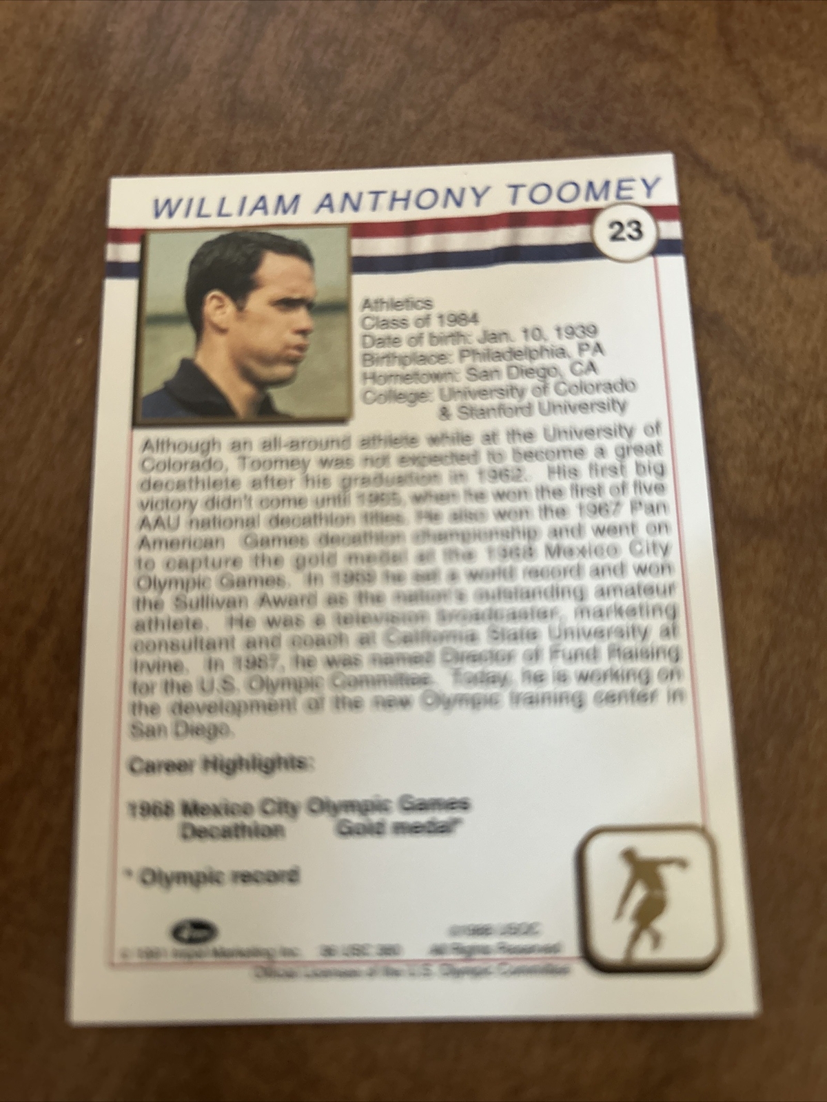 1991 Impel U.S. Olympicards Hall of Fame - #23 Bill Toomey for sale ...