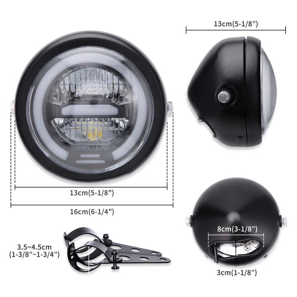 LED Round Headlight Hi/Lo Amber DRL +Clamp For Honda CBR250R CB300F ...