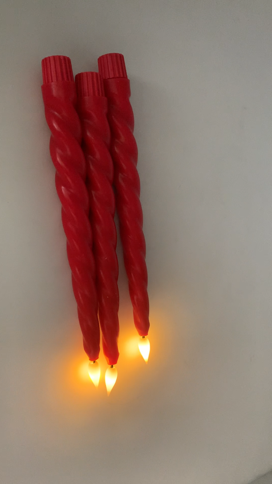 Wax Flameless 3 red Taper Candles --battery operated AAA- flames ...