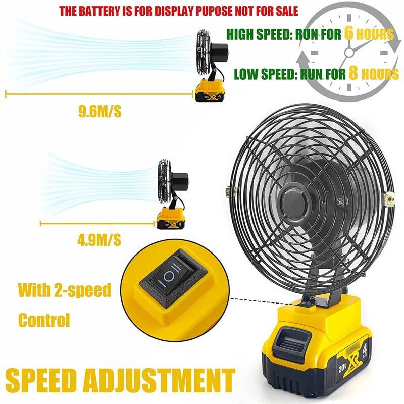 Portable Workshop Desk Fan Jobsite Fan For Dewalt 20V Li-Ion Battery ...