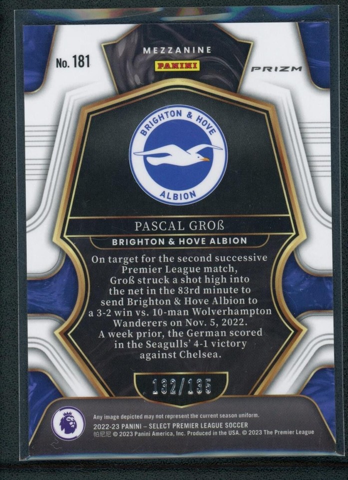 2022-23 PASCAL GROB 132/135 PANINI SELECT PREMIER LEAGUE MEZZANINE ...
