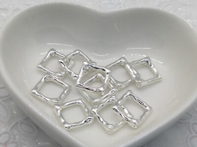 10 silver toned square metal bead frames for 6mm & 8mm beads, 10mm ...