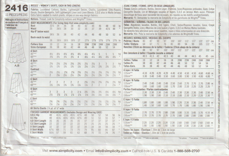 Simplicity Pattern 2416 Khaliah Ali Skirt Collection, Size 10-18, FF | eBay