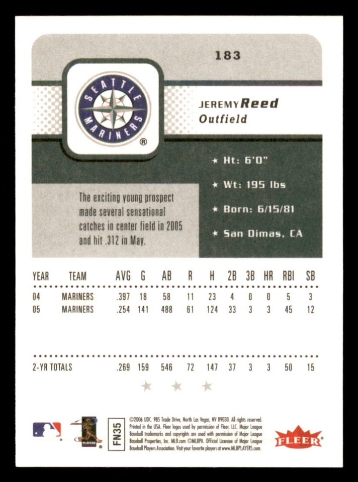 2006 Fleer #183 Jeremy Reed Seattle Mariners | eBay