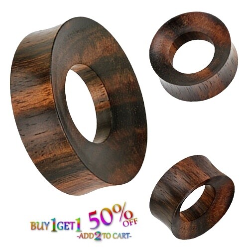 Pair 8g-50mm LARGE RIMMED ARENG WOOD TUNNELS Double Flare Gauges Ear ...