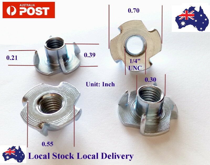 M4 M5 M6 M8 M10 3/16" 1/4" 5/16" 3/8" T Tee Nut Nuts Blind 4 Prong Wood ...