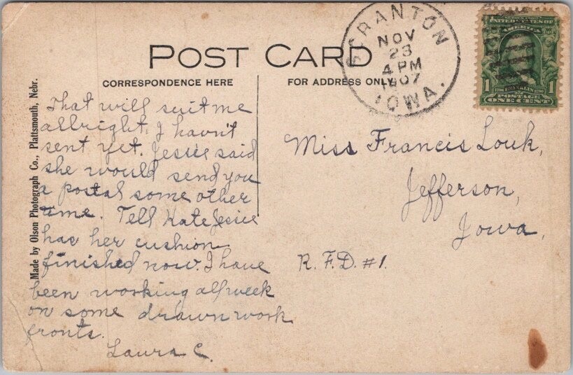 Vintage 1907 SCRANTON, Iowa Real Photo RPPC Postcard "WEST SIDE MAIN ...