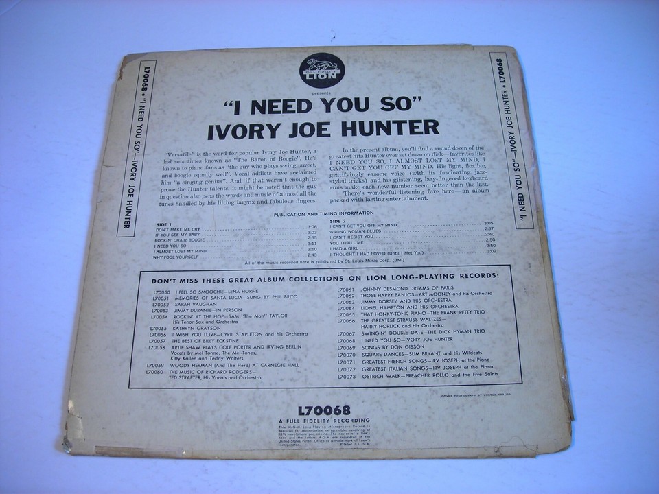 Ivory Joe Hunter I Need You So 1959 Mono LP | eBay