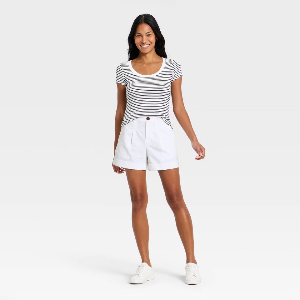 Women's High-Rise Linen Tailored Shorts - A New Day White 8 | eBay