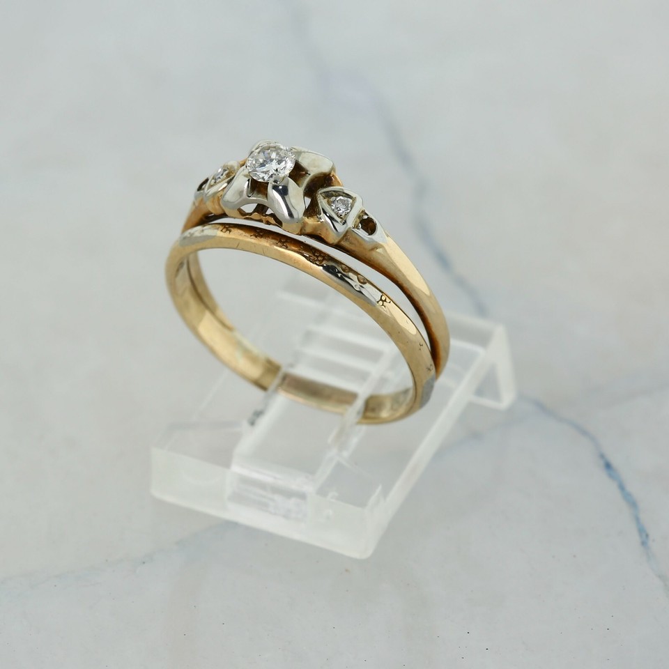 14K YG 0.20 ct tw Diamond Ring Conjoined Ring and Band Size 6.5 Circa ...