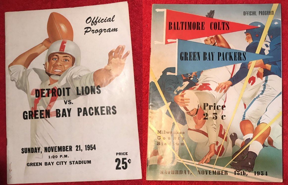 (2) 1954 GREEN BAY PACKERS PROGRAMS 11-13 vs COLTS + 11-21 vs LIONS | eBay