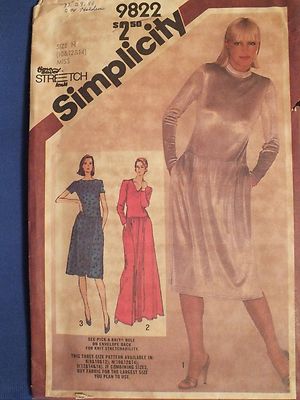 Amazing VTG 80 SIMPLICITY 9822 MS Drop-waist Dress~3 Necklines PATTERN ...