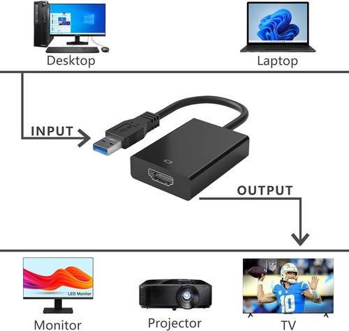 USB to HDMI Adapter for Monitor Windows 11/10 / 8, 1 Pack, Black | eBay
