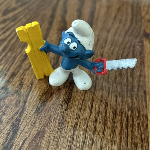 Smurfs Handy Smurf Carpenter 20112 Saw Wood Vintage Figure 1979 PVC Toy ...